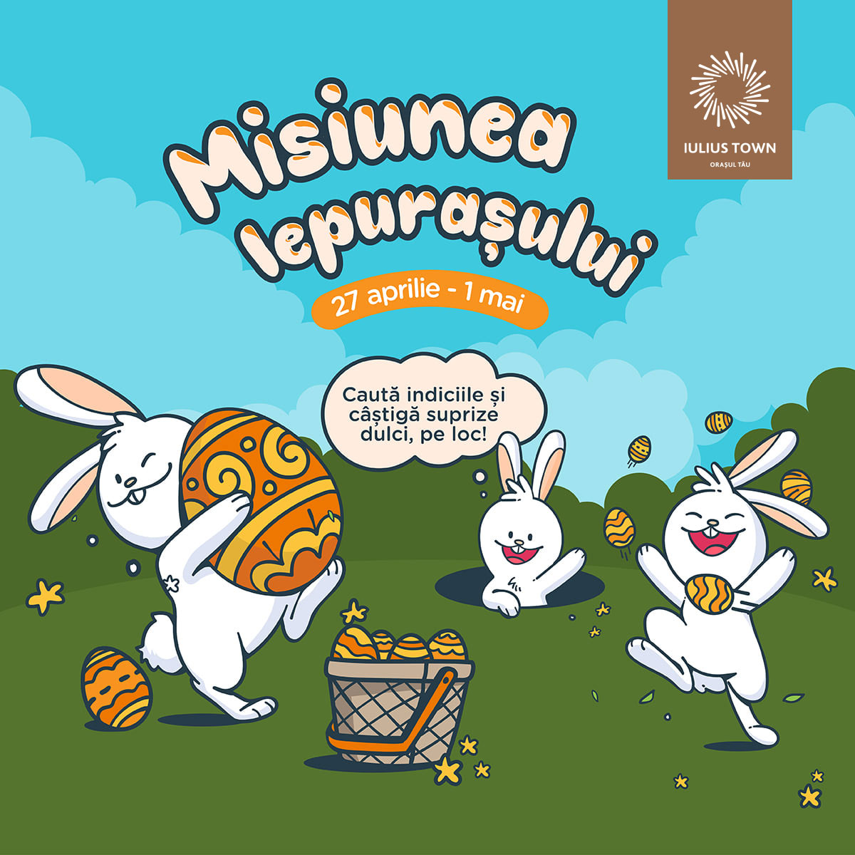 Iepurașul de Paște și prietenii lui au pregătit surprize pentru toți copiii, la Iulius Town